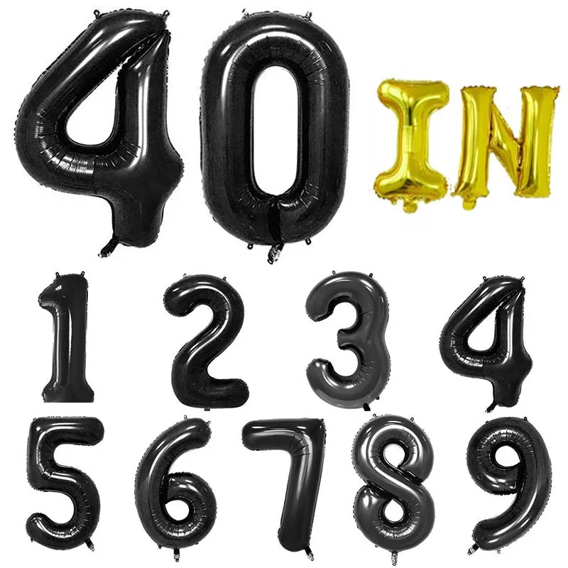 40 Inch Large Size Black Foil Number Balloons Birthday Party Helium ...