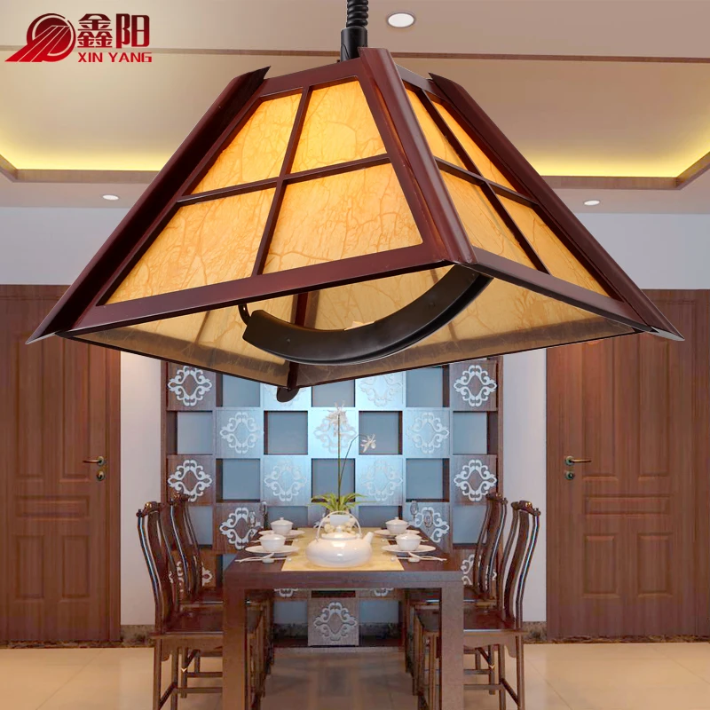 Modern Chinese classical wooden sheepskin lamp chandelier lamp retro ...