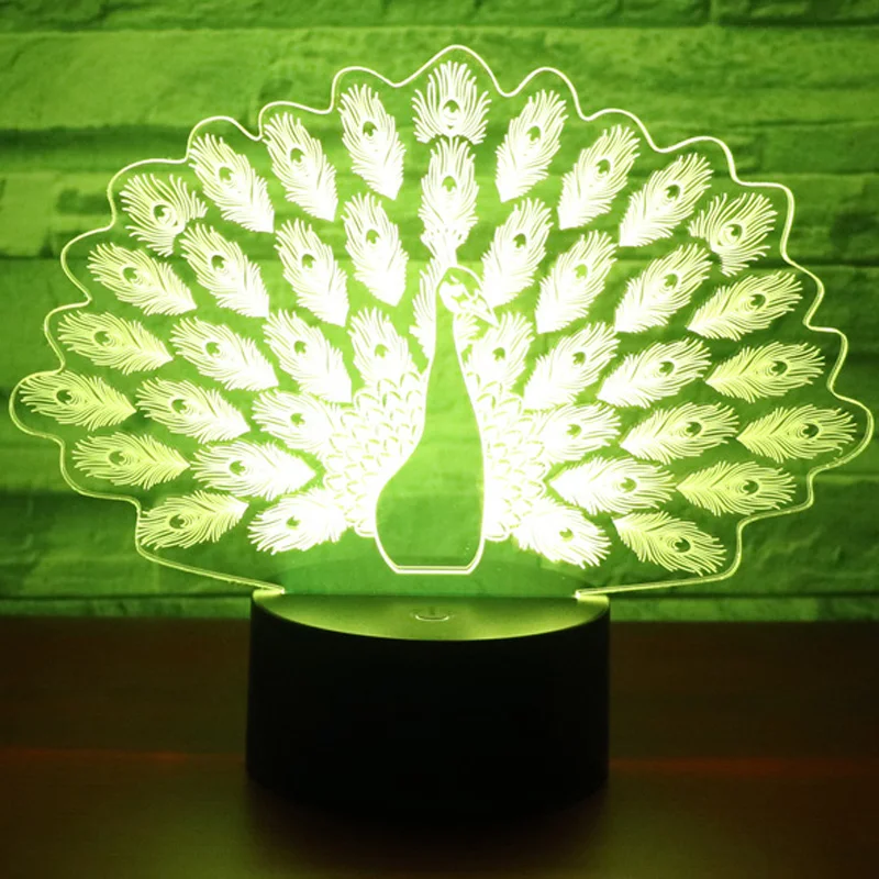 3d Led Night Light Peacock Flaunting Its Tail Peafowl With 7 Colors ...