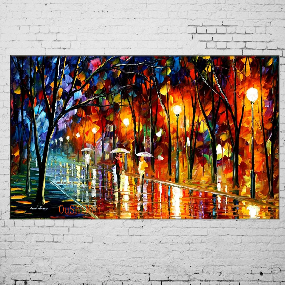 Hand Painted Street Landscape in Rain Oil Painting Picture Modern Wall ...