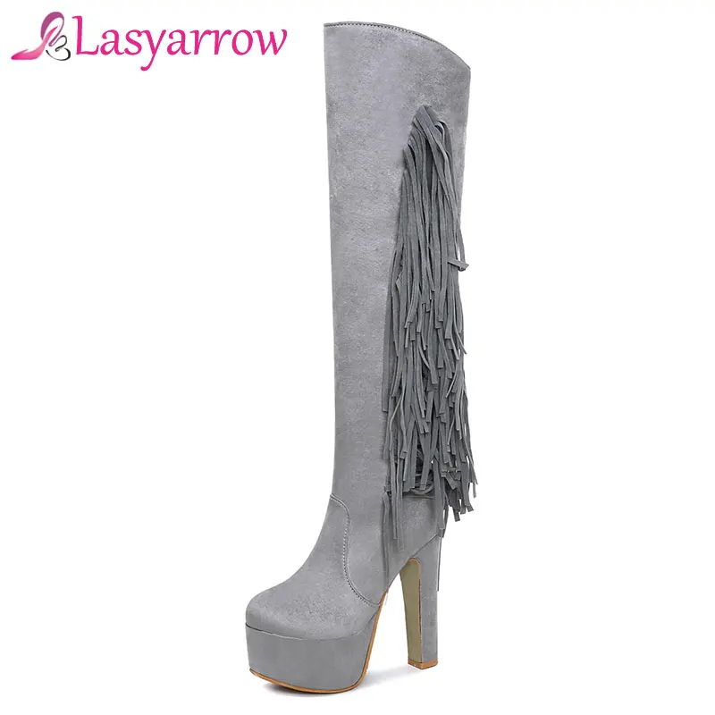 Lasyarrow Plus Size 31 48 New Faux Suede Winter Women Boots High Heels