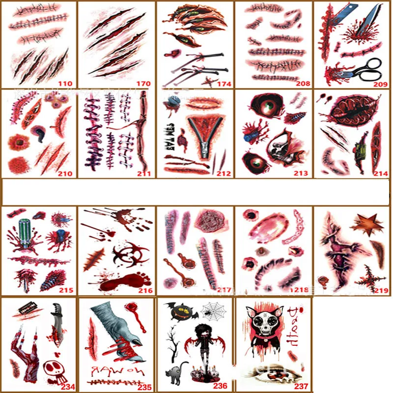 JS 5pcs/set Temporary Tattoo Sticker Halloween Terror Wound Realistic ...