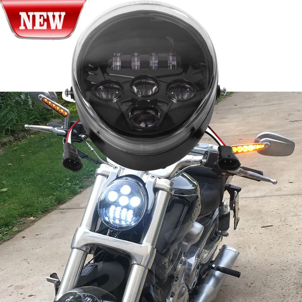 Universal LED Motorcycle Aluminum Headlight For Harley moto VRSC ledV ...