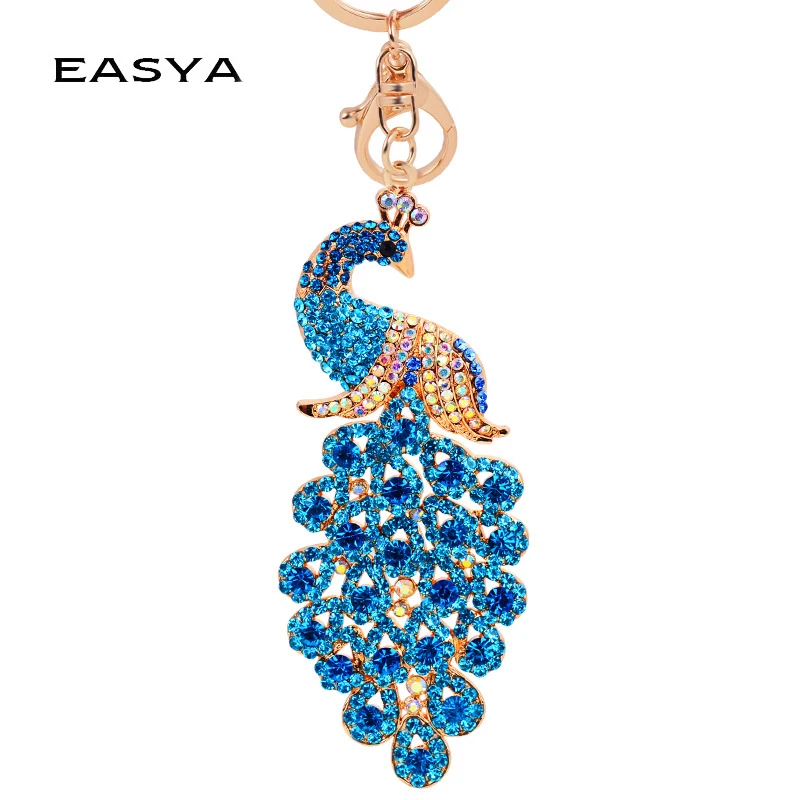 EASYA-4-Colors-Bling-Rhinestone-KeyChain-Elegant-Colorful-Peacock ...