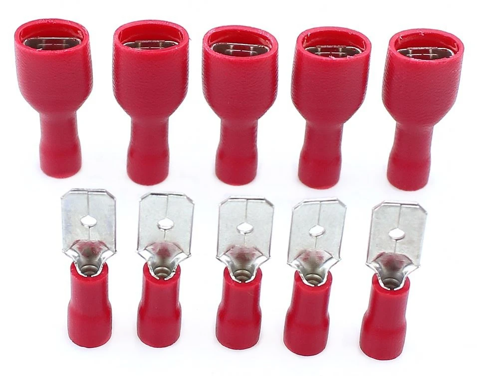 100pcs Red Female+Male FDFD1.25 250 MDD1.25 250 Insulated Electrical ...