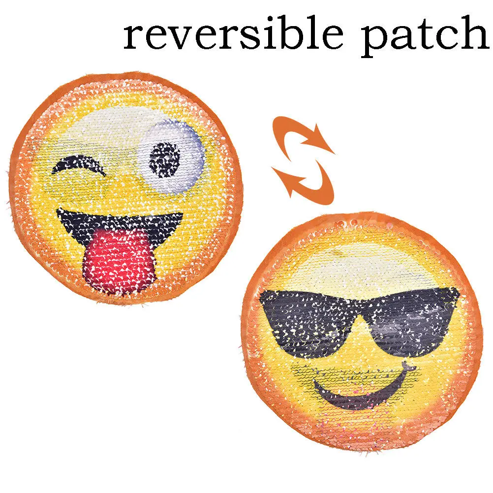 Applique . 18cmx19.5cm Emoji Reversible Sequined emoji Patch Sew On ...