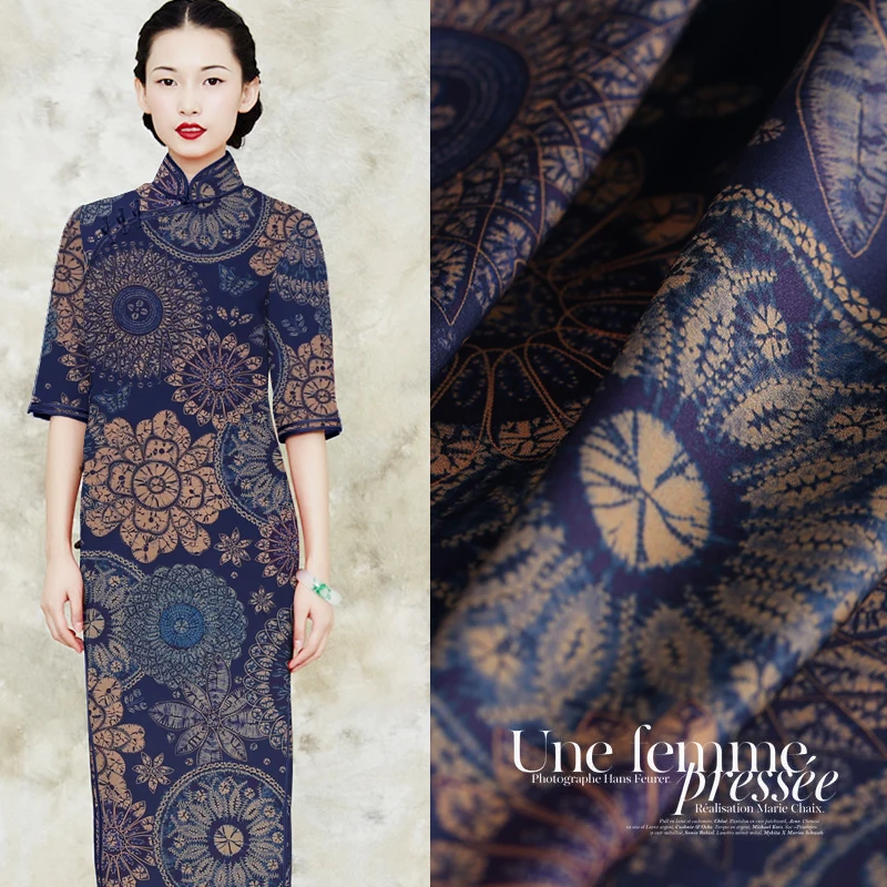 China retro estiramento tecido respirável tecido de seda para o vestido ...