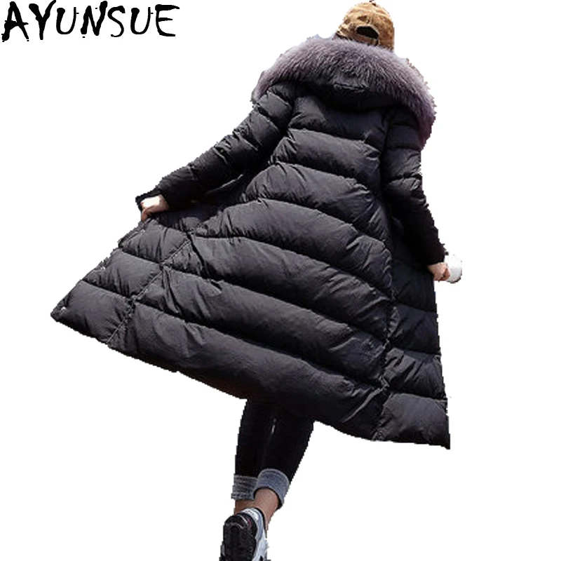 90% White Duck Down Coat Natural Raccoon Fur Collar Winter Jacket Women Thick Warm Female Hooded ...