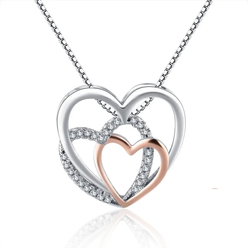 Beautiful white gold filled three Hearts Necklaces & Pendants For Women ...