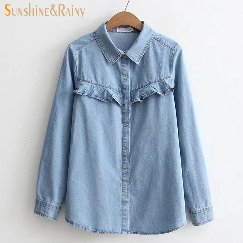 new denim shirts Fashion Ladies' Sweet Blue Denim Women Shirts Long ...