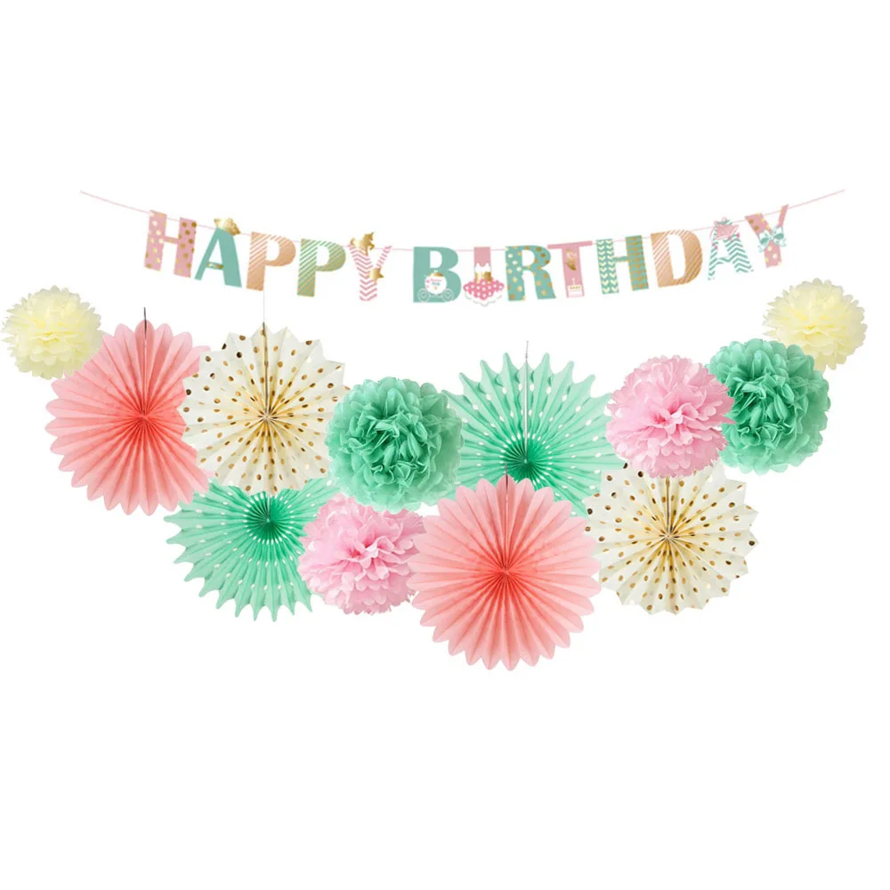 13 teile/satz Mint Rosa Geburtstag Party Dekorationen Welle Punkt Striped Glücklich Geburtstag ...