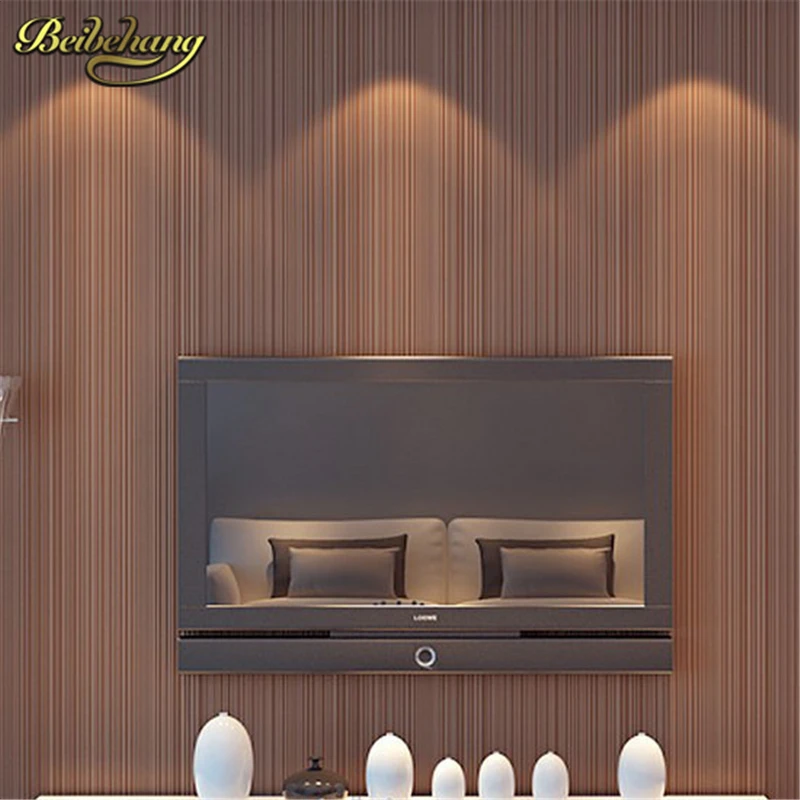 Beibehang Classic Feature Solid Wall Paper Plain Stripe Non-woven Home ...