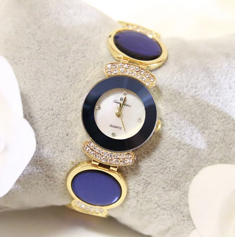 New Arrival BS Brand Lady Blue Color Crystal Gold Bracelet Luxury ...