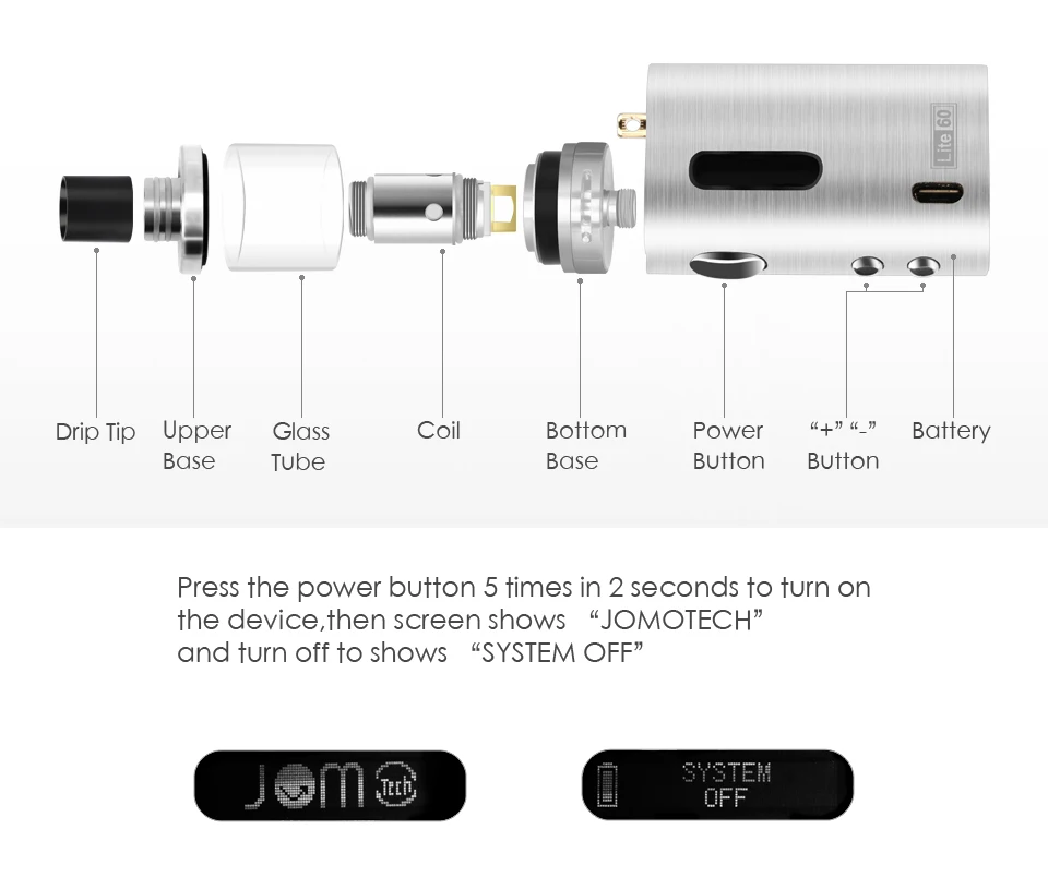 Original JomoTech Lite 60 Kit Electronic Cigarette VW Mod 1-60w VTC ...