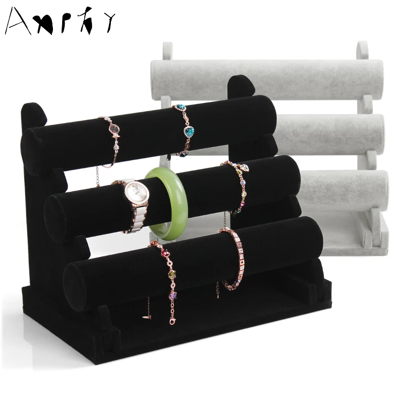 Three layer bracelet holder velvet bracelet display rack jewelry ...