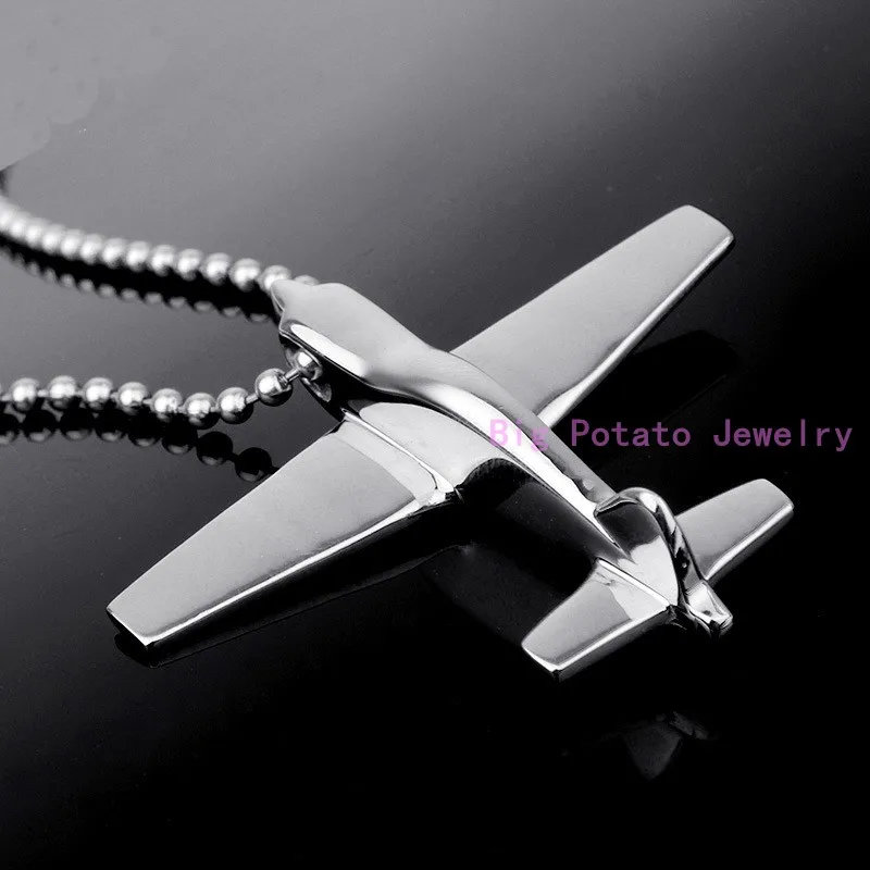 Top Stainless Steel Silver Color Plane Model Aircraft Pendant Necklace ...