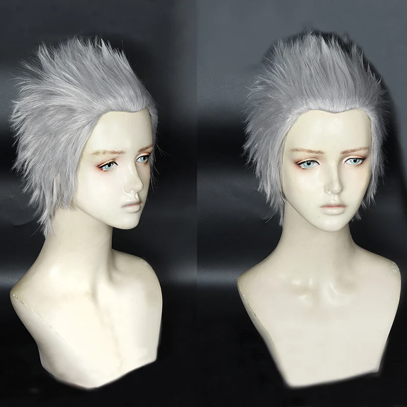 Vergil Cosplay Wig Short Silver Slicked-back Hair Heat Resistant ...