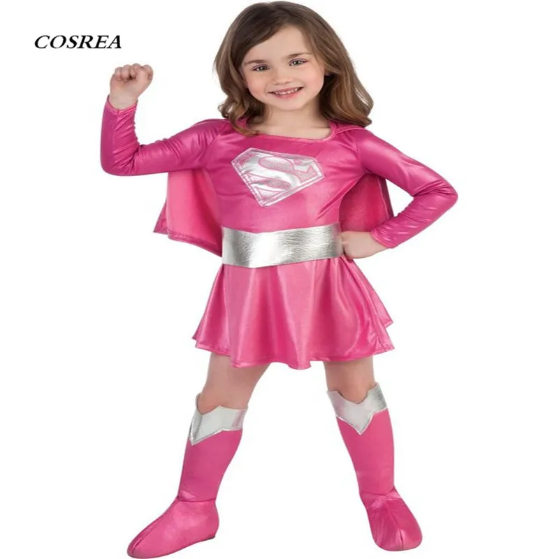 children pink superman costume girl dress halloween cosplay party super ...