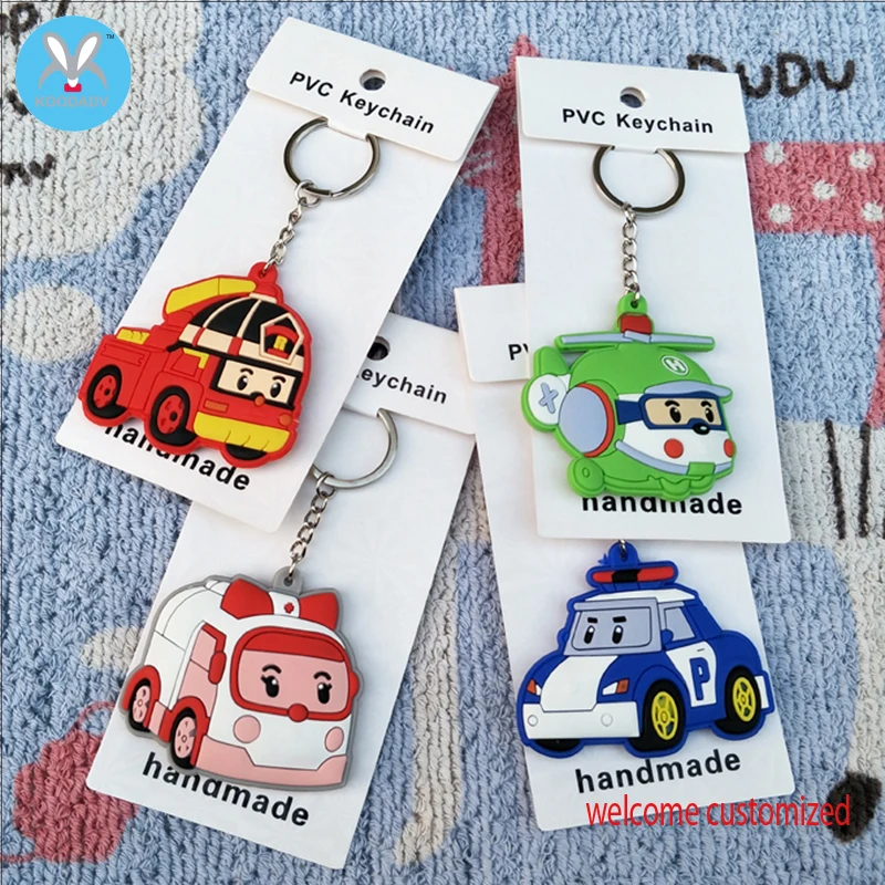 Cute cartoon car, soft PVC keychain children's gift, portable key chain ...