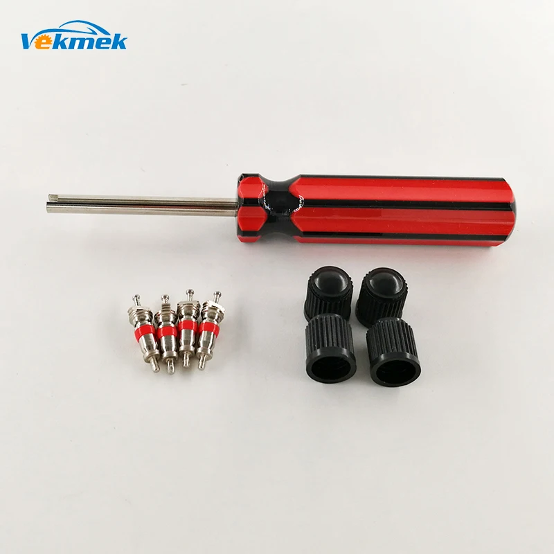 1 Set Tire Valve Service Kit 4 Valve Cores 4 Valve Caps 1 Valve Stem ...