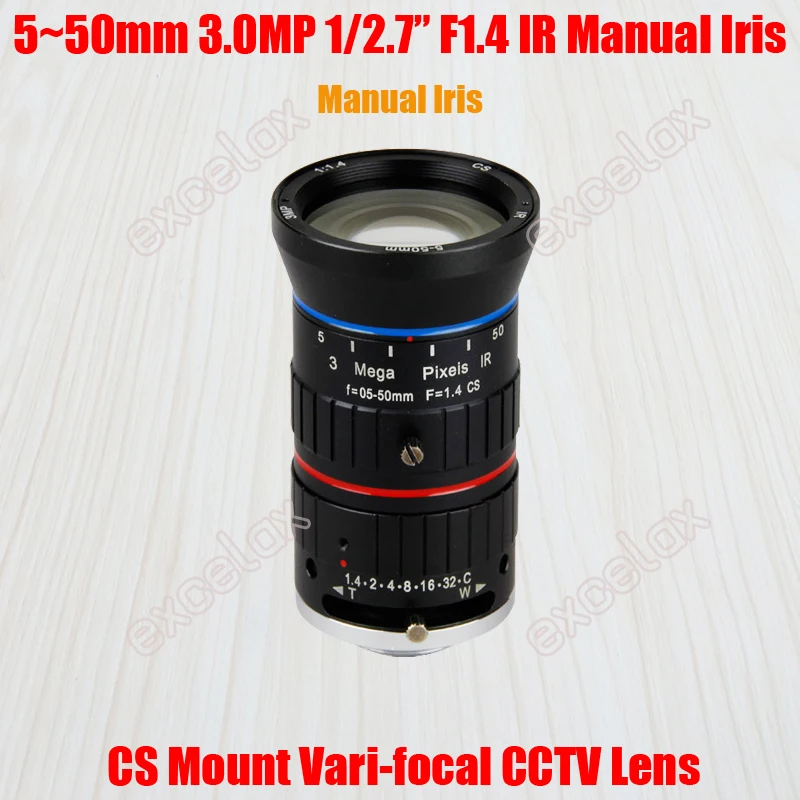 3MP 1/2.7" 5 50mm F1.4 IR CS Mount Manual Iris Varifocal CCTV Lens for ...