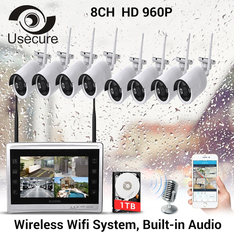 USECURE8CH CCTV System Wireless 960P 12 Inch NVR Security Camera ...