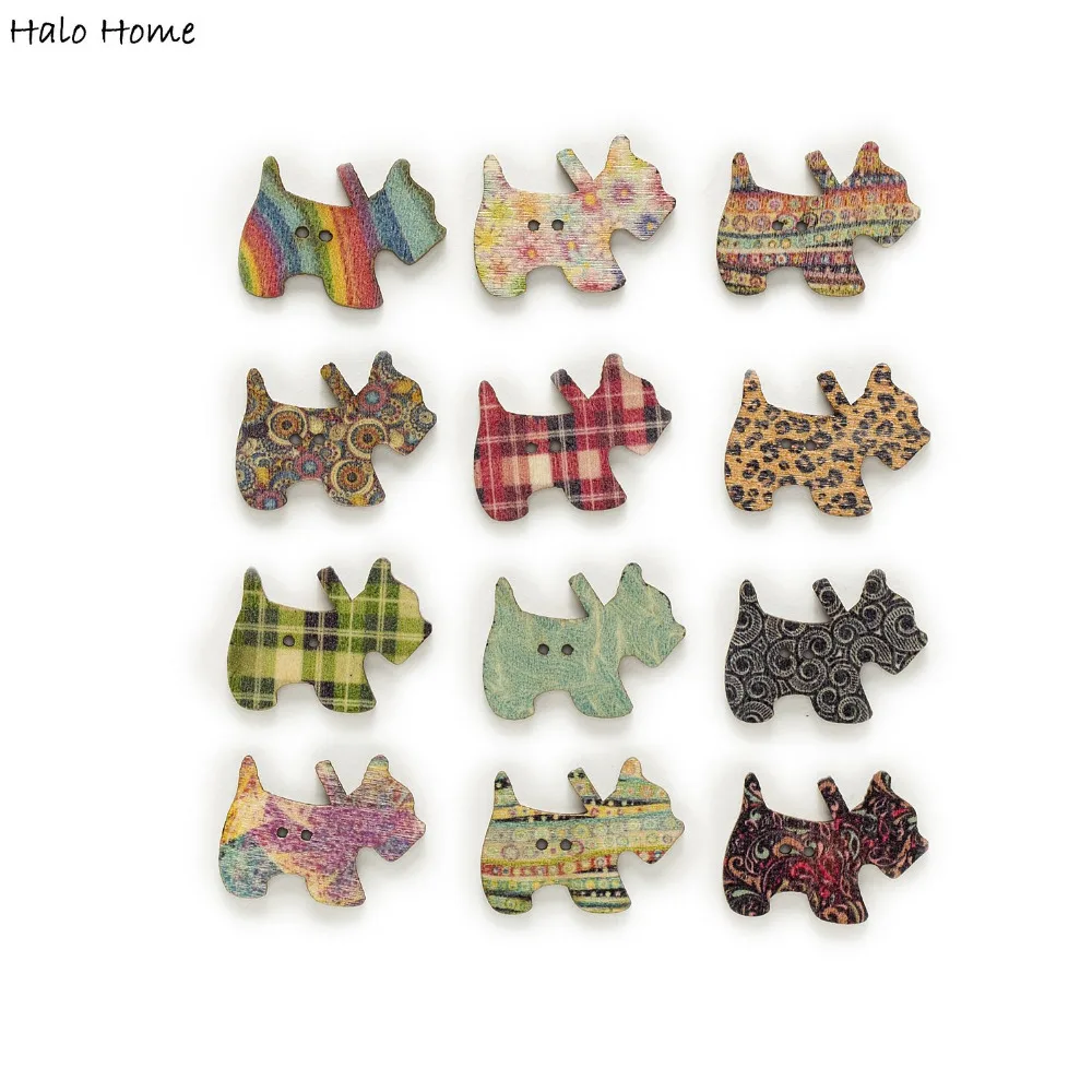 30 Pcs 2 Style Pattern 2 Hole Mixed Dog Wood Buttons Home Decor ...