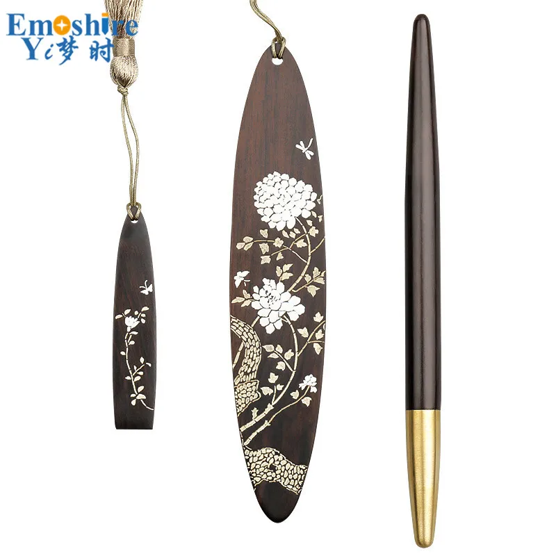 Wooden Bookmark Ballpoint Pen Bookmarks USB Flash Drive Set Gift Ebony ...