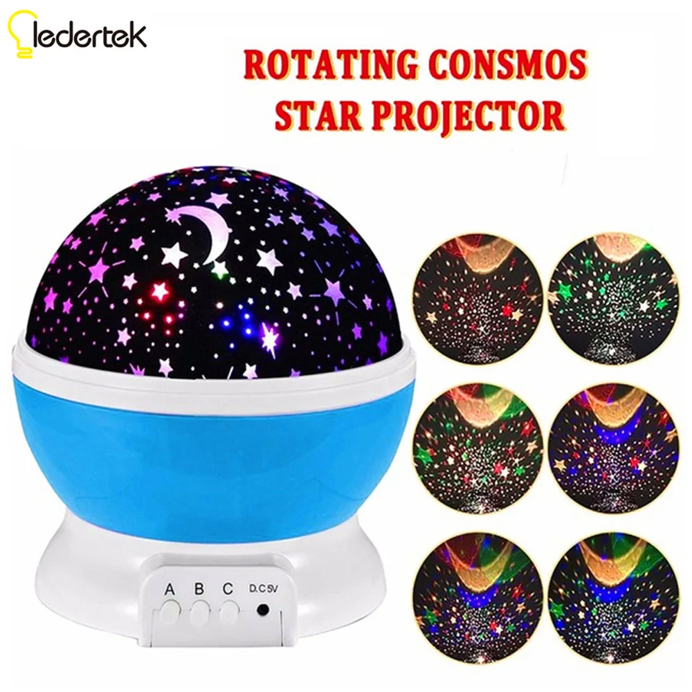 LEDERTEK 3 Colors Romantic New Rotating Star Moon Sky Rotation Night ...
