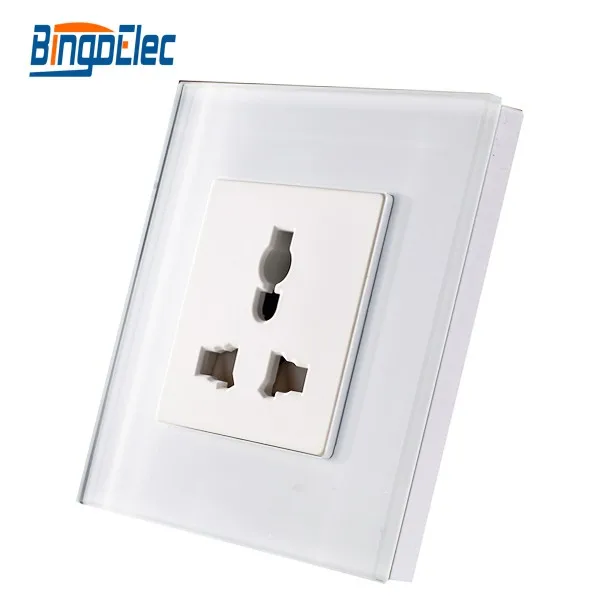 UK style White Crystal Toughened Glass Panel Multifunction13A socket ...