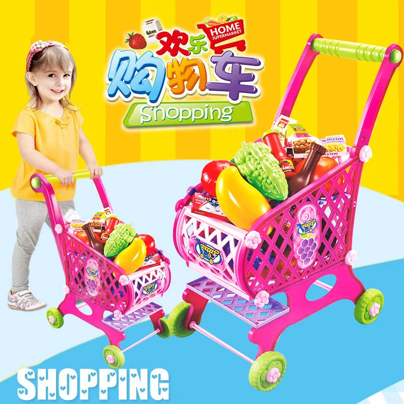 46 Pcs Plastic Girl Kids Pretend Play Shopping Cart Kitchen Play Food ...