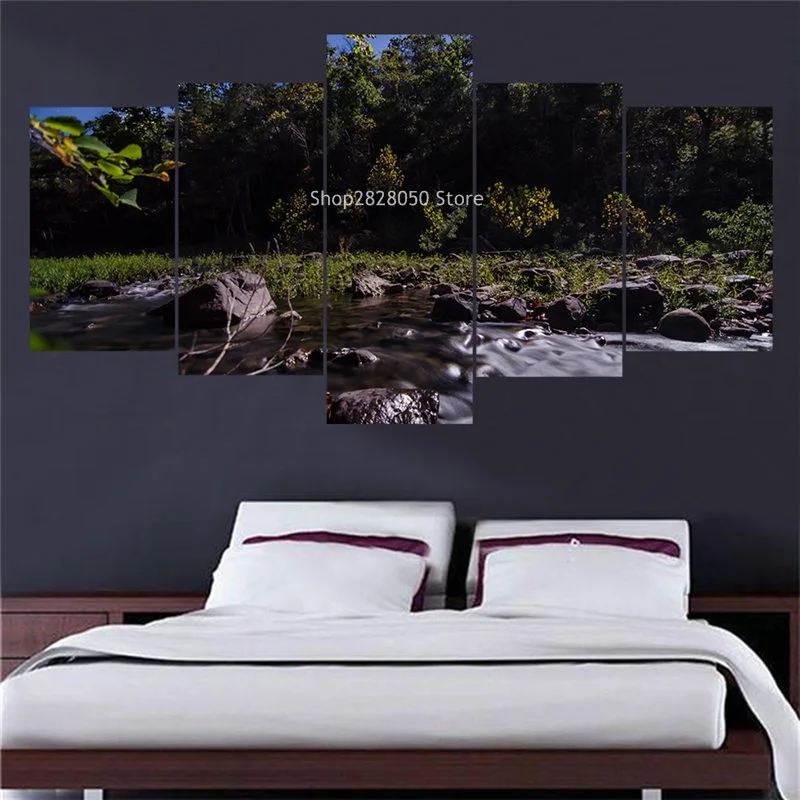 Hot Frameless 5 Piece Irregular Natural Landscape Pop Art Painting Home ...