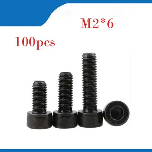 100pcs/Lot Metric Thread DIN912 M2x6 mm M2*6 mm Black Grade 12.9 Alloy ...