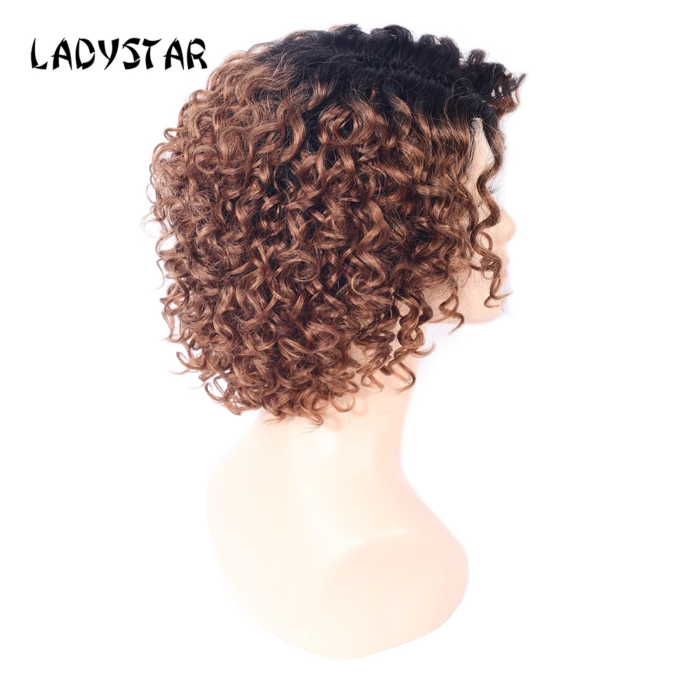 LADYSTAR Remy Hair Wigs Short Bob Curly Wigs 100 Percent Human Hair Wig ...