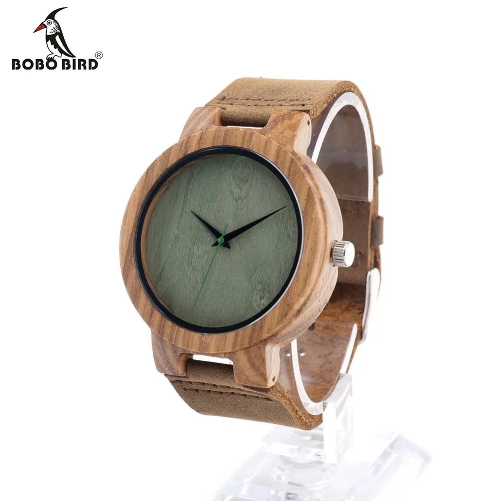 BOBO BIRD Personalized Design Wooden Wristwatch with Brown Genuine ...