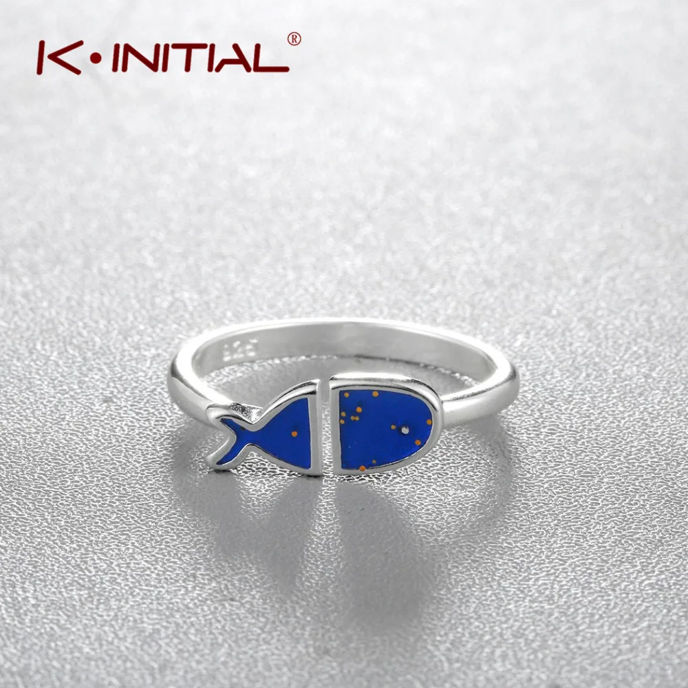 Kinitial Cute Ocean Blue Little Fish Rings for Women Wedding Finger ...