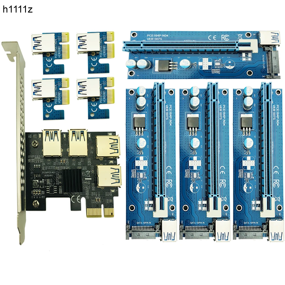 PCIe 1 to 4 PCI express 16X Riser Mining Card PCI E 1X to External 4 ...