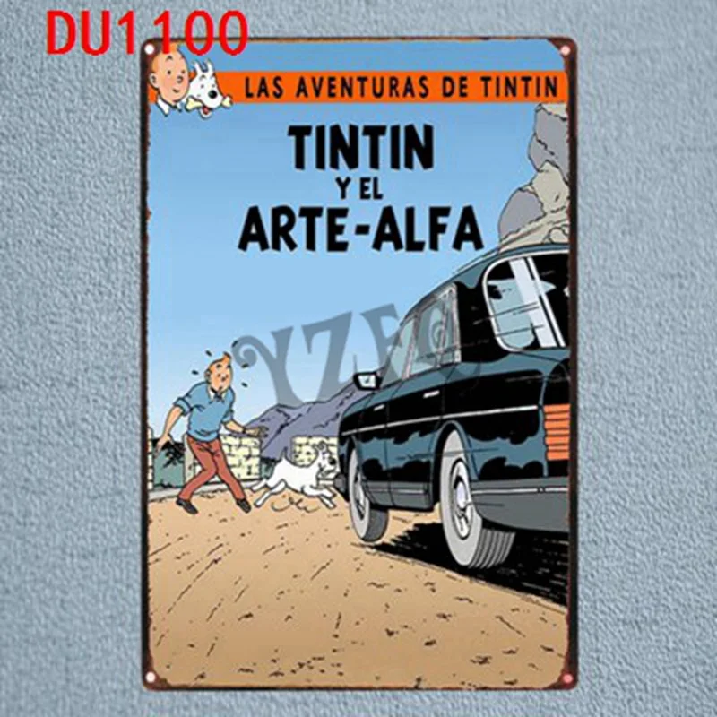 Tintin Cartoon Tin Signs Metal Plate Wall Pub Kid's Room Home Art Party ...