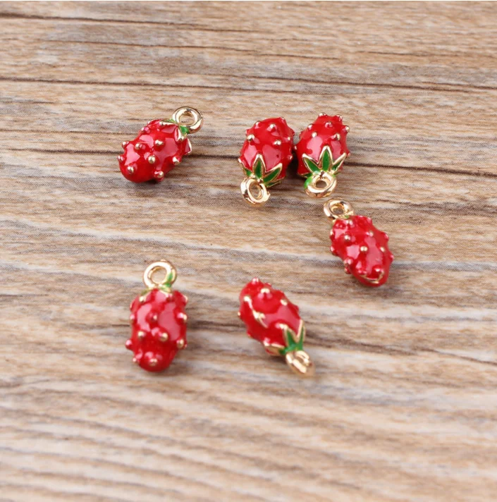10pcs/lot 7*13mm Gold color 3D Strawberry Charms,red Enamel strawberry ...