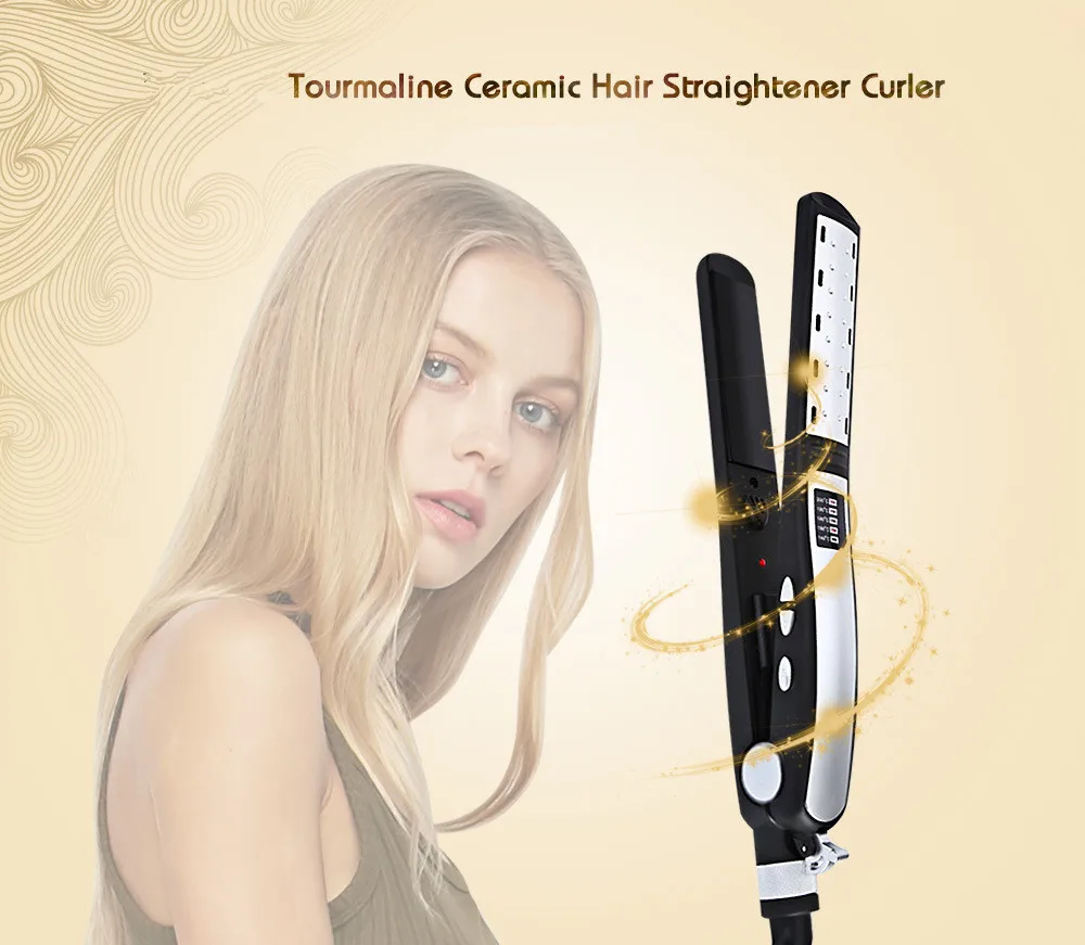 Professional Hair Straightener Flat Iron Lcd Display Titanium Plates