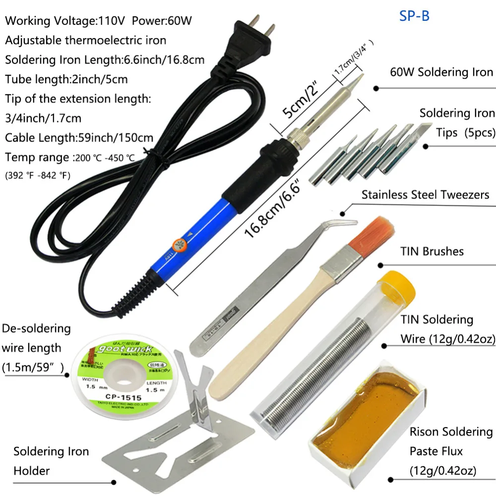 AideTek adjustable Soldering Iron Kit 60W 12 in 1 Desoldering Tools ...