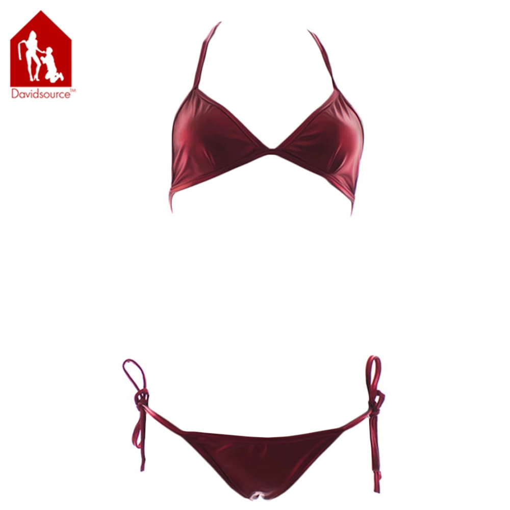 Davidsource Red Patent Leather Bikini Suit Bra Women Flirty Erotic
