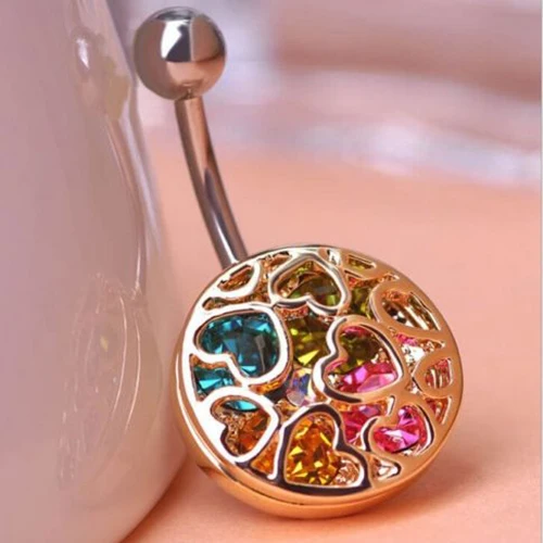 Gold Plated Hollow Heart Rhinestone Navel Button Barbell Belly Ring gold-plated-hollow-heart-rhinestone-navel-button-barbell-belly-ring