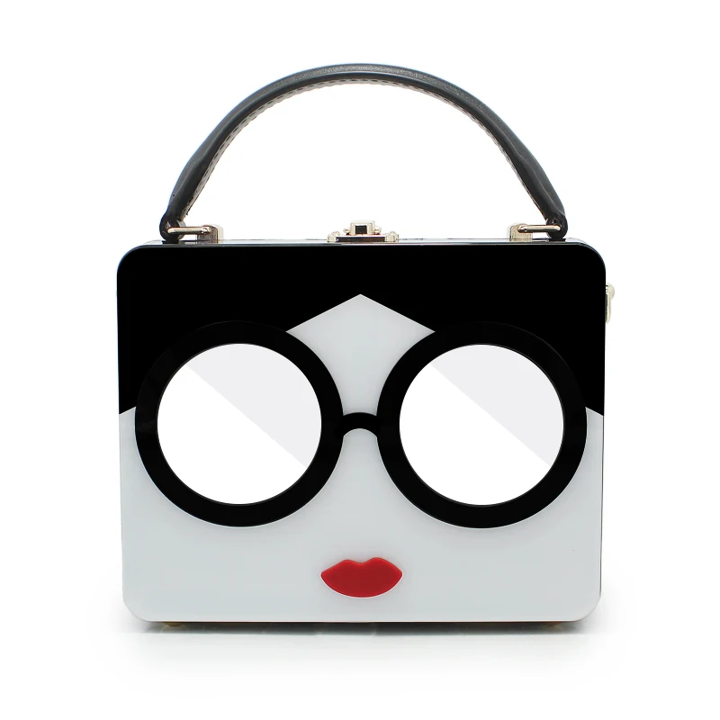 New Design Women Acrylic Handbags Red Lip With Glasses Ladies Tote ...