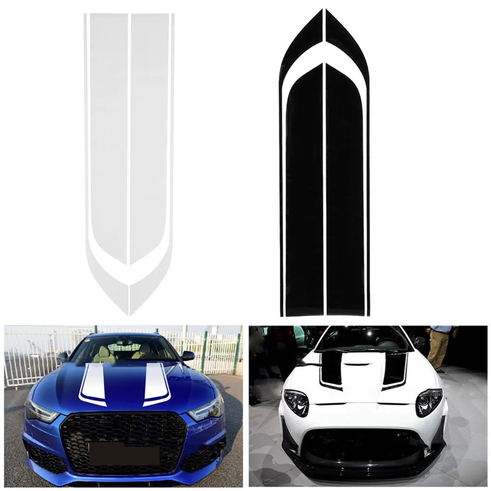 2pcs 85cm Black Racing Sports Stripe Sticker Universal Car Vinyl Hood