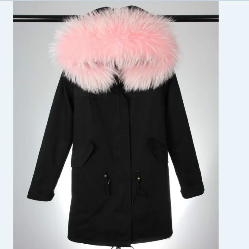 Maomaokong 2022 New Winter Feminine Artificial Fur Thicker Warm Jacket Lining Real Raccoon Fur ...