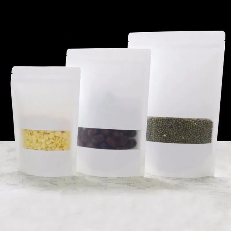 100pcs White Paper Bags Kraft Paper Bag With Window For Gifts/Wedding ...