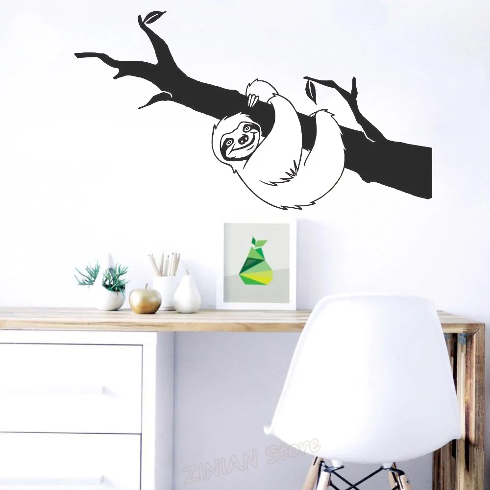 Big Size Creative Sloth In The Branch Vinyl Wall Decal Home Decor Door ...