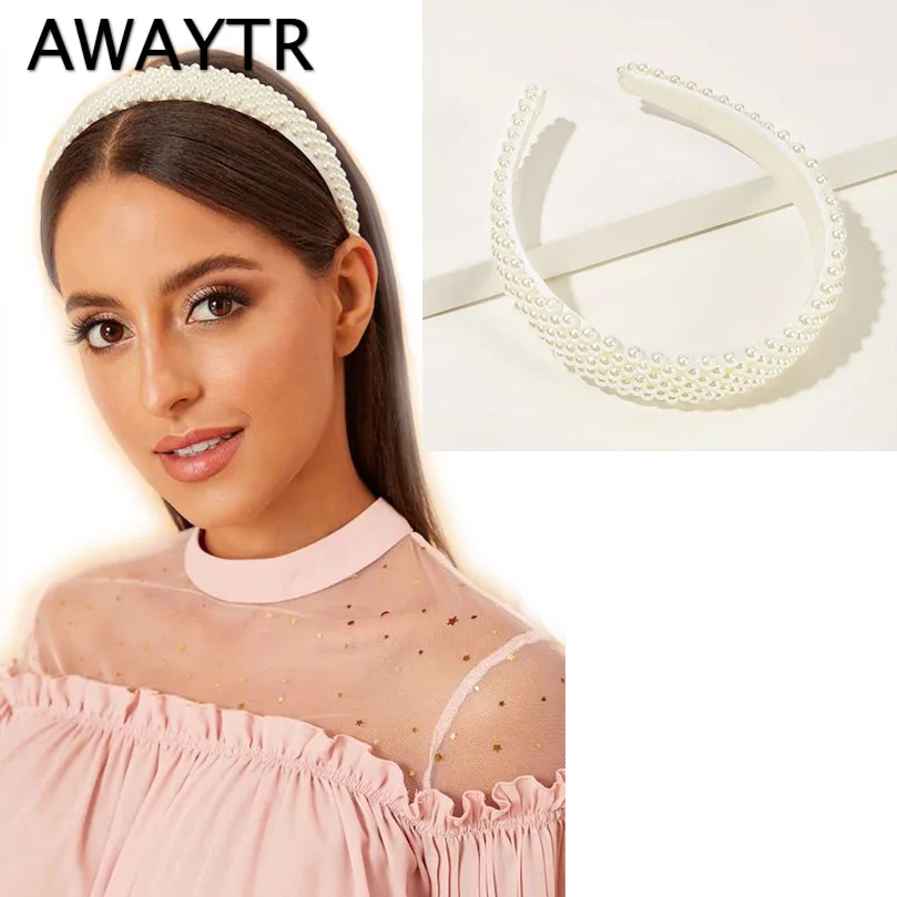 Awaytr New Fashion Pearl Design Headband For Women Ladies White
