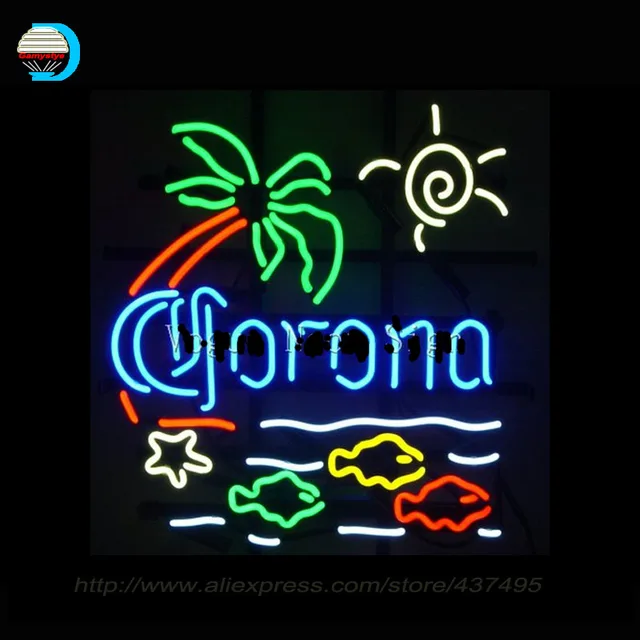Neon Sign Corona Extra Parrot Neon bulbs handcrafted Bottle Palm Tree ...
